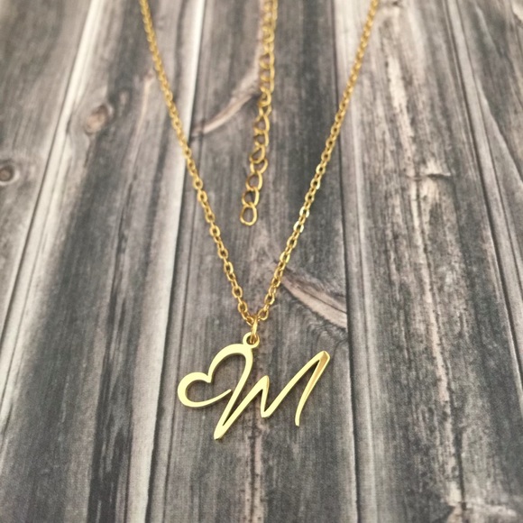 Jewelry | Letter M Cursive Heart Initial Necklace | Poshmark